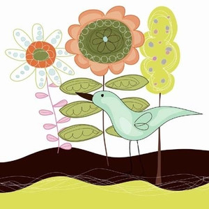Turquoise Bird with Tree Fine Art Print - Jennifer Orkin Lewis posters ...