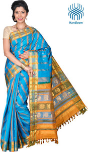 Buy Co-optex Striped Kovai Silk Blend Blue Sarees Online @ Best Price ...