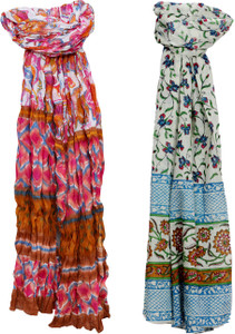 Indistar Printed Cotton Blend Women Stole - Buy Pink Indistar Printed ...