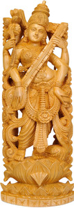 EXOTIC INDIA Devi Saraswati Playing on Veena Decorative Showpiece - 68. ...