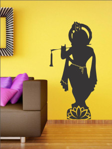 Eight2Ten 90 cm Krishna On Lotus Flower Black Self Adhesive Sticker ...