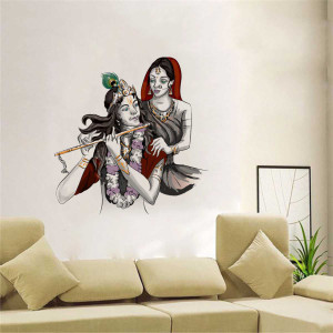 rawpockets 1 cm Lord Krishna with Radha Wall Decal Sticker Self ...