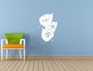 WALL GURU 87.59 cm Om Shree And Swastik Paan White Wall Sticker Self ...