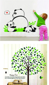 PINDIA 50 cm Multicolour Panda Design & Happy Tree Design Self Adhesive ...