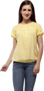 PepTrends Casual Short Sleeve Solid Women Yellow Top - Buy Yellow ...
