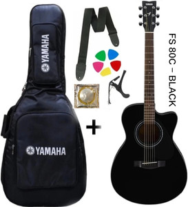 YAMAHA FS 80C - BLACK WITH COVER , BELT , STRING SET , CAPO , PICK ...
