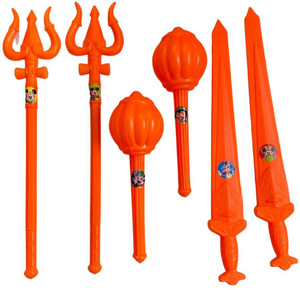 Banke Ji Plastic Gada Shiv Trishul Sword Toys for Kids Weapon Role Play ...