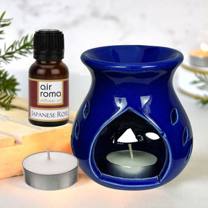 Airroma Blue Diffuser Set with Japanese Rose 10ml oil and 2pcs Candle ...