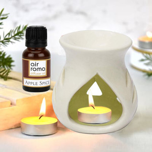 Airroma White Diffuser Set with Apple Spice 10ml oil and 2pcs Candle ...