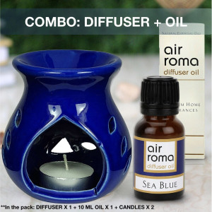 Airroma Aroma Oil Burner Set Blue (Free 2 Tea Light Candles & 10 ml Sea ...