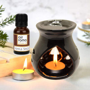 Airroma Black Diffuser Set with Apple Spice 10ml oil and 2pcs Candle ...