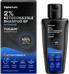 Cipla Tugain Essentials 2% Ketoconazole Anti-Dandruff Shampoo For Itchy ...