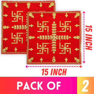 Bhakti Lehar ( 15 x 15 Inch ) Embroidery Swastik Design Velvet Red ...