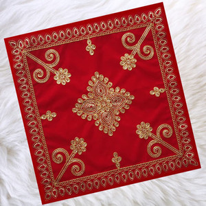 Shopperduniya Red Velvet Designer Aasan Pooja Cloth Mat Mandir Temple ...