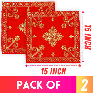 Bhakti Lehar Designer Red Velvet Cloth for Puja / Pooja Aasan Kapda ...