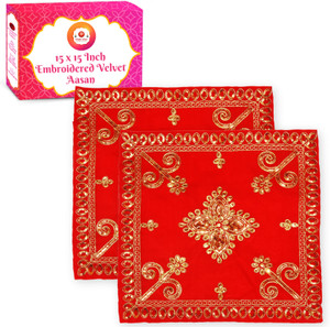 Bhakti Lehar Designer Red Velvet Cloth for Puja / Pooja Aasan Kapda ...