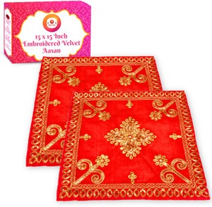 Bhakti Lehar ( Size: 15" x 15" Inches ) Embroidered Red Velvet Pooja ...