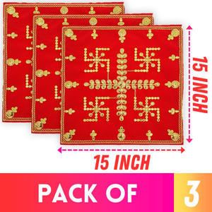 Bhakti Lehar ( 15 x 15 Inch ) Embroidered Swastik Design Velvet Red ...