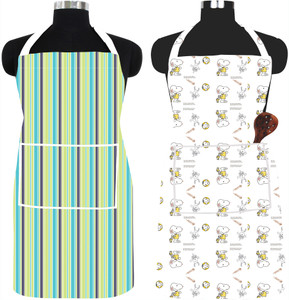 Genipap Strip & Dogi Pattern Kitchen Apron With Pocket For Home & Hotel ...