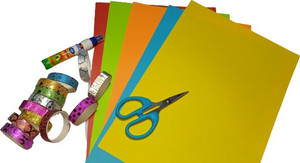 Shreeaambaji Combo of 10 A4 paper 1 scissor 1 fevicol 12 color tape ...