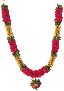 SujArta Garland, GOLD & RED Beautiful Jasmine Mala for Photos, Gold ...
