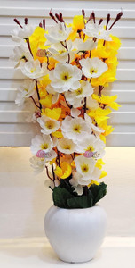 Daissy Raise Yellow, White Cherry Blossom Artificial Flower with Pot ...