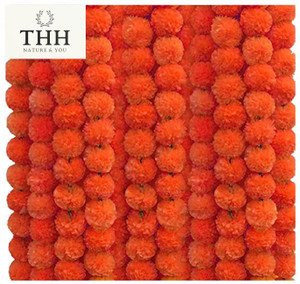 THH 5 Strings Handmade Garland Gendha Phool Mala for Decoration Orange ...