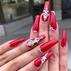 The NailzStation Red Studded Bridal Fake Nails with glue application ...