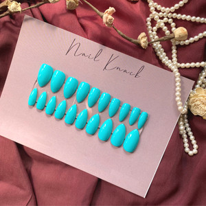 nail knack Plain Turquoise Presson Nails (Pack of 10) Artificial Nails ...