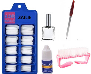 Zailie Fake Nails With Glue , Nail Filer, Nail Clean brush ...