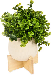 anko Natural Looking Artificial Plant & Ceramic Pot with Wooden Stand ...