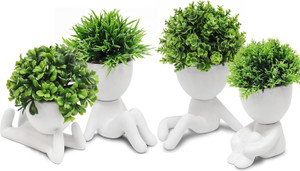 JJ Plastic Cute Artificial Mini Succulent Plants with Creative Human ...