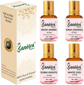 Sameera Musk Amber, Hina (Henna), White Oudh, Dubai Nights Attar (Combo ...