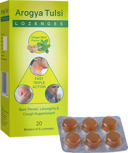Arogya Tulsi Lozenges (Ginger Mint Flavour) | Cough & Sore Throat - 6 ...