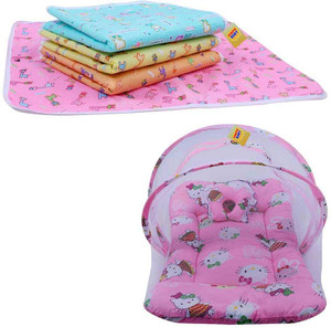 Fareto New Born Baby Combo of 1 Mosquito Net Bed and 4 Plastic Changing ...