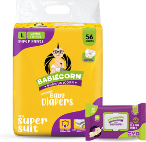 BABIECORN Diaper Wiper Combo Baby Diapers (Size L) with Wetness ...