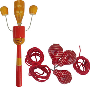 Homekrafts Wooden single baby rattle and three spinning tops and three ...