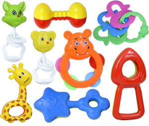Mira Farmcraft Pack of 8 Rattles Set with Teathers for New Born Babies ...