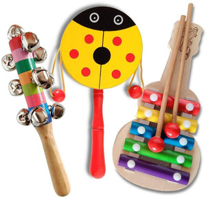 Little Mind Wooden Rattle 10 Bell, Plate Rattle & 5 Note Xylophone ...