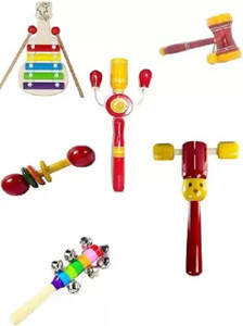 Rainbowstore Musical wooden rattle xylophone combo (pack of 6) Rattle ...