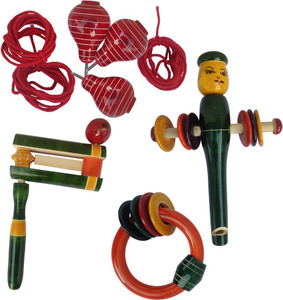 Homekrafts Three baby Rattles-set and three Spinning Tops and Strings ...
