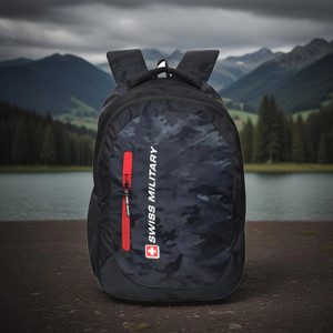 SWISS MILITARY Black Blue Camouflage Print Laptop Backpack 26 L Laptop ...