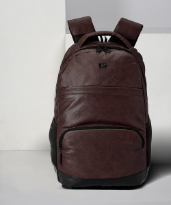 Gear VINTAGE2 ANTI THEFT FAUX LEATHER 28 L Laptop Backpack BROWN-BLACK ...