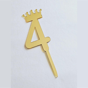 Bakeyy Number 4 Golden Crown Cake Topper Birthday Toppers Cake Topper ...