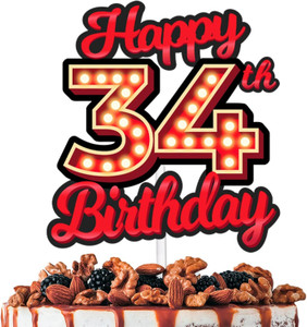 Festiko Red Happy 34th Birthday Cake Topper, 34th Birthday Cake Topper ...