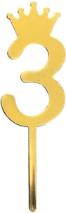Bakeyy Number 3 Golden Crown Cake Topper Birthday Toppers Cake Topper ...