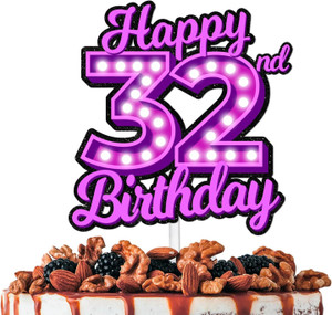 Festiko Purple Happy 32nd Birthday Cake Topper, 32nd Birthday Cake ...