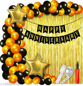 Flipkart.com | Trendz decor Solid 1 Banner +30Black ,Gold Balloons+2 ...