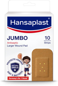 HANSAPLAST Antiseptic Jumbo Bandage | 10 Strips | Larger Wound Pad ...