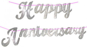 Partywala Happy Anniversary Silver Glitter Cursive Letter Banner Banner ...